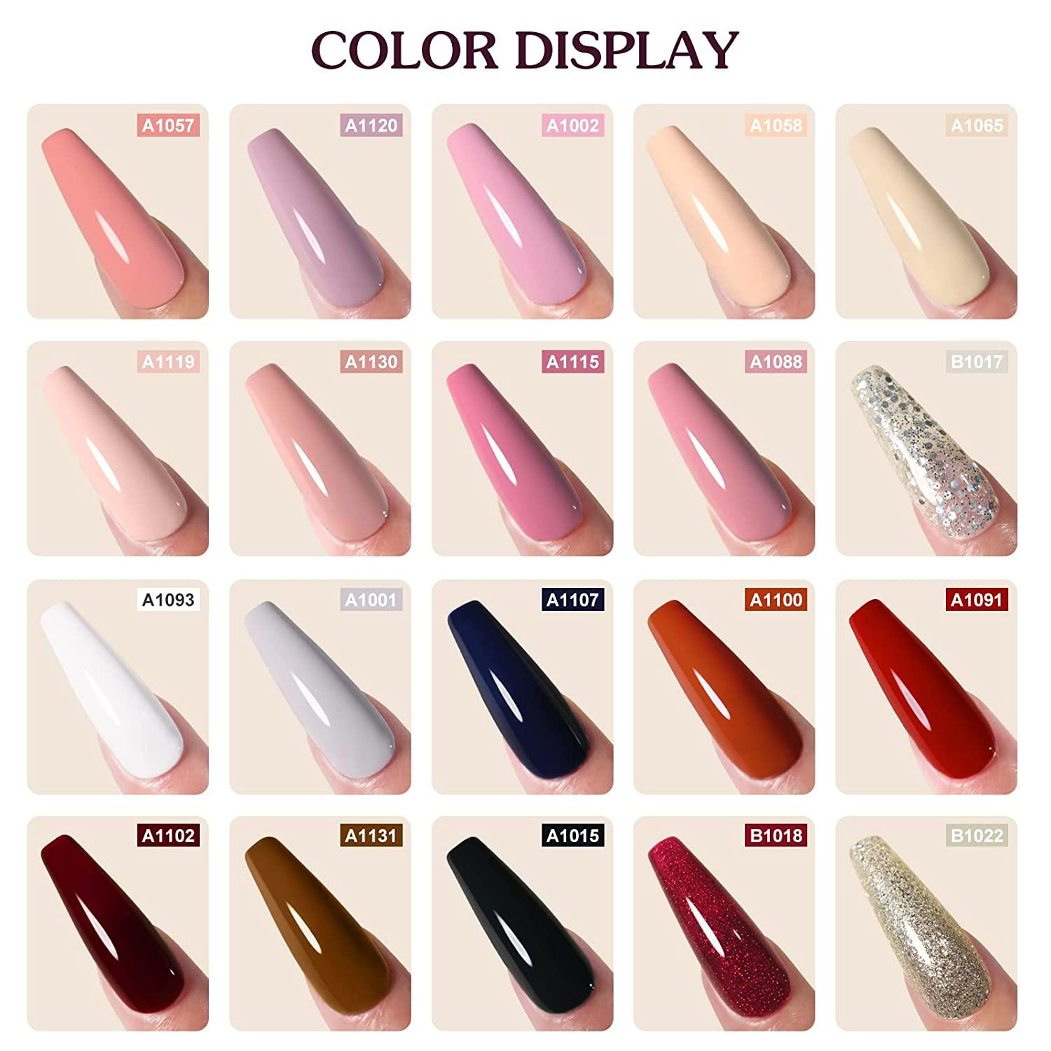 Gel Nail Polish Kit - 20 Colors with Base, Glossy & Matte Top Coat ...