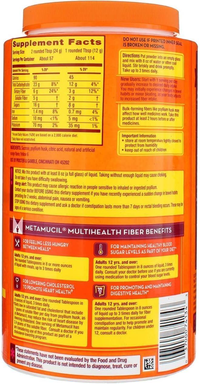 Metamucil Orange Smooth 114 Doses - Fiber Supplement for Digestive Health