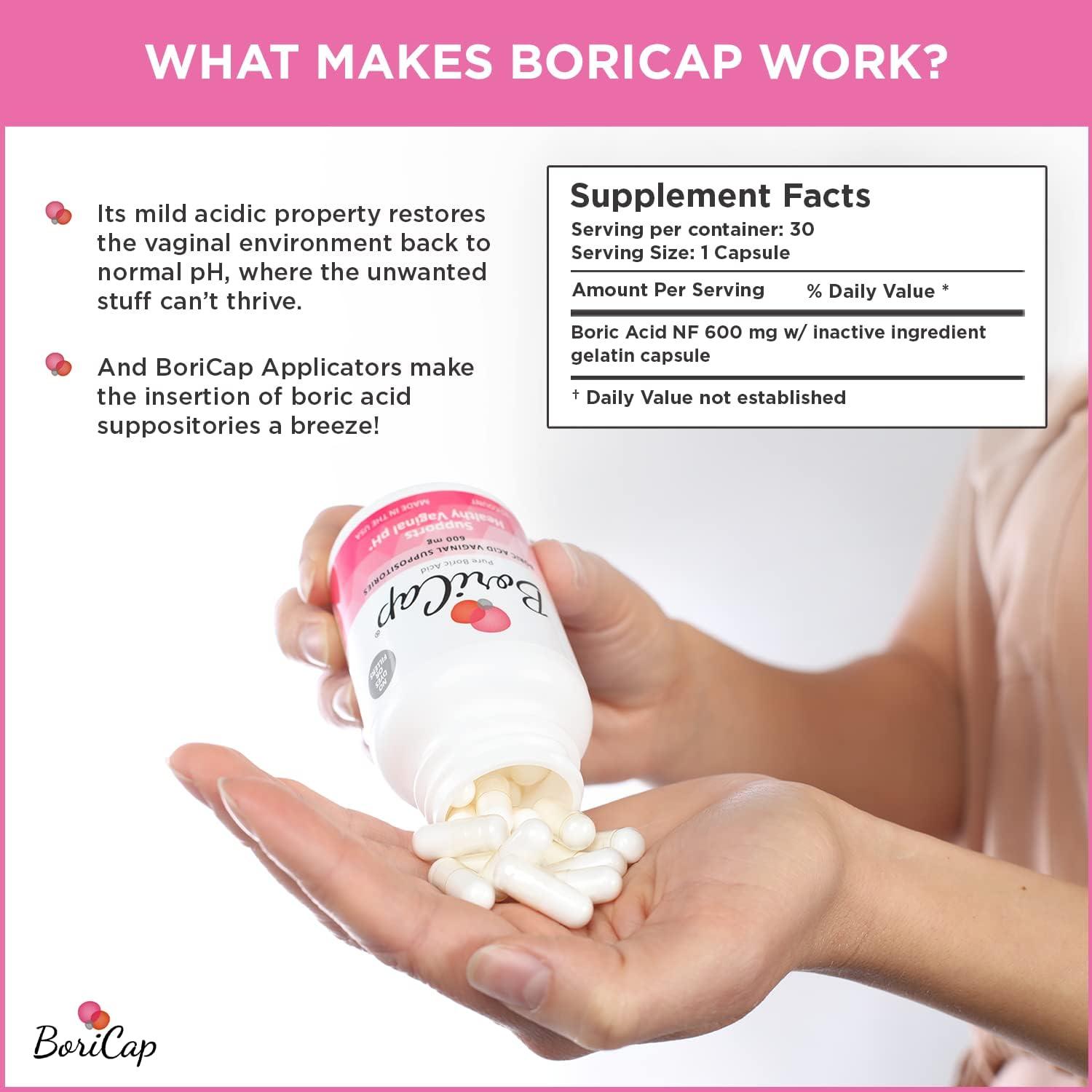 BoriCap Suppositories Applicator & FloraCap Probiotic Bundle - 30 Caps ...