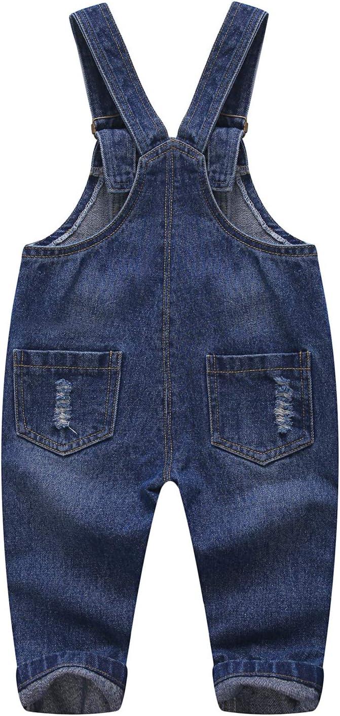 KIDSCOOL SPACE Baby Boy Girl Jean Overalls | Toddler Ripped Denim ...