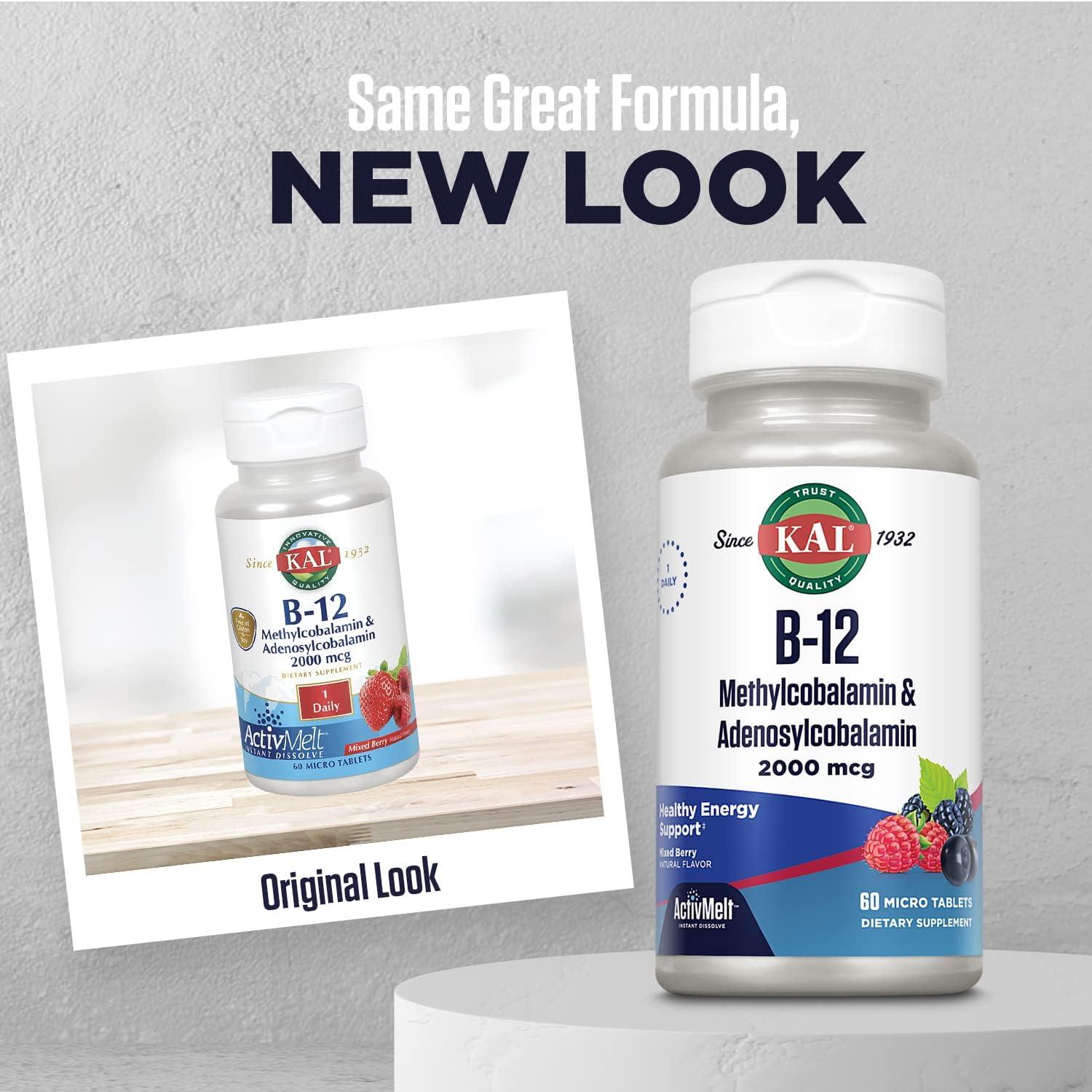 KAL Vitamin B12 2000 mcg ActivMelt Energy Supplements - Natural Berry Flavor | Supports ...