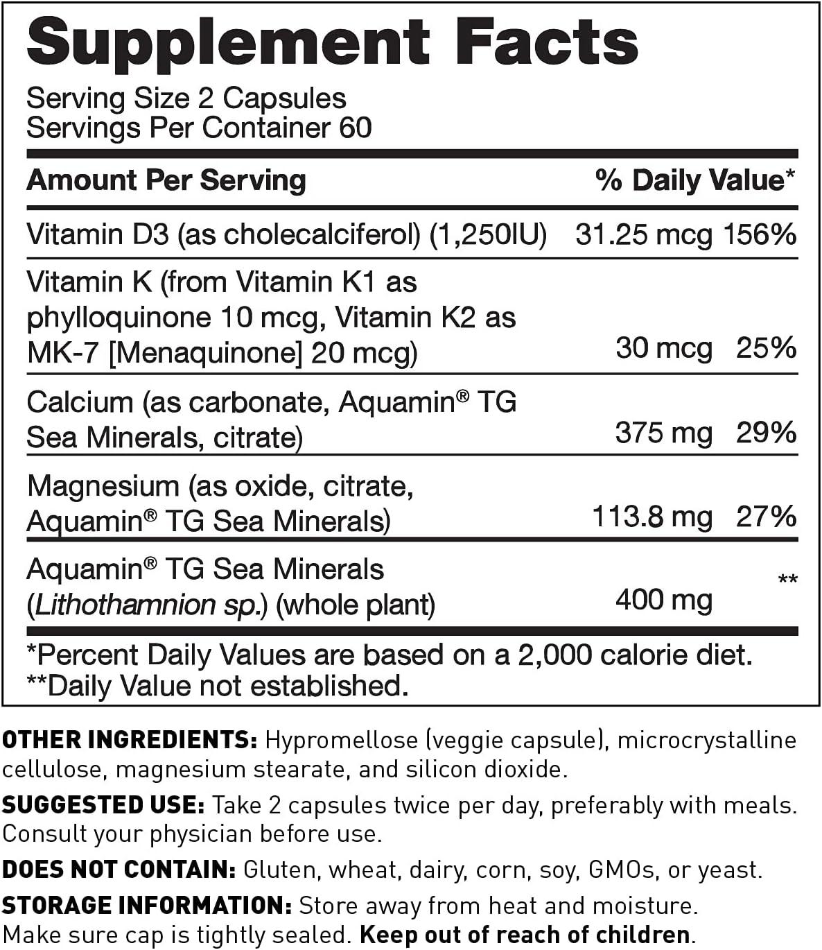 Dr. Amy Myers OsteoDura Bone Support - Calcium Aquamin Sea Minerals Supplement | Vitamin D3 K2 ...