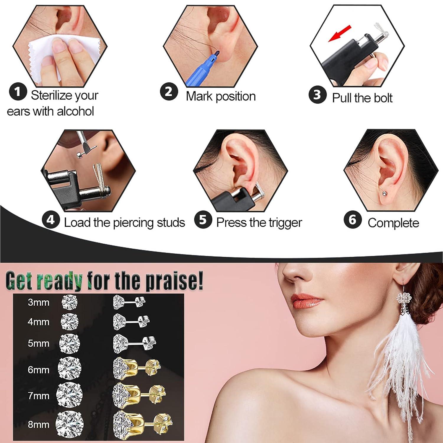 Stainless Steel Ear Piercing Gun Kit with Iodophor Swab - Salon Quality ...