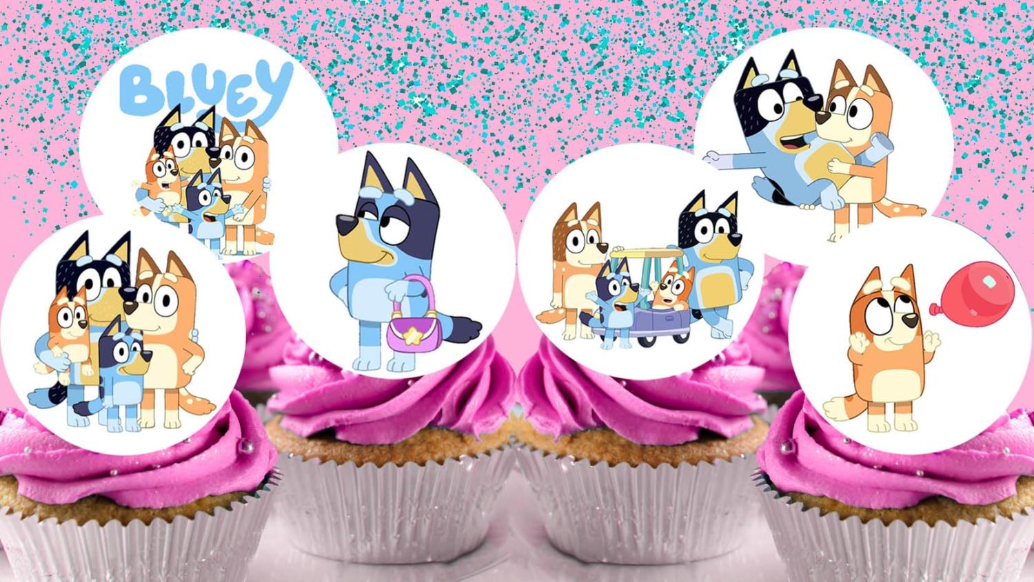 24 x Pre-Cut Bluey 3 Edible Stand up Wafer Paper Cupcake Toppers Cake ...