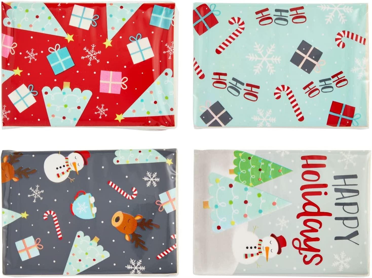 Christmas Pocket Tissues - 72 Pack Travel Size Wipes, 4 Designs ...