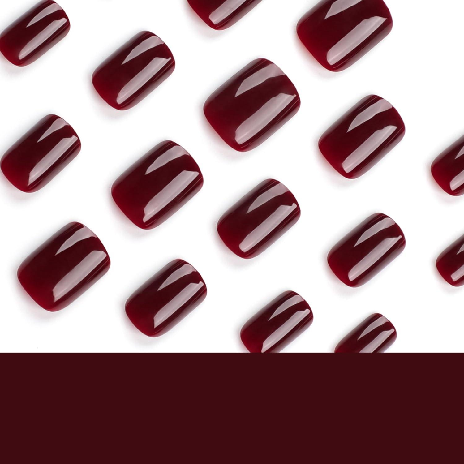 Buy Mouyouglow Press On Nails - Cherry Red Squoval Glossy Fake Nails ...