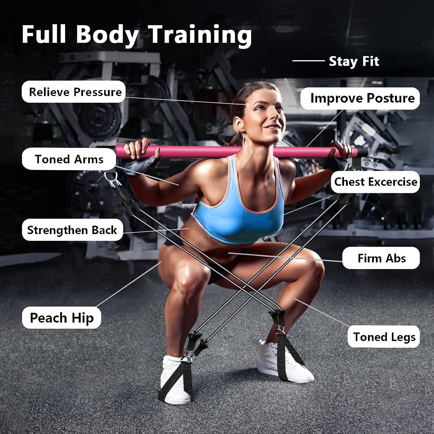 Pilates Bar Kit with Resistance Bands - 3-Section Bar, 4x Resistance ...