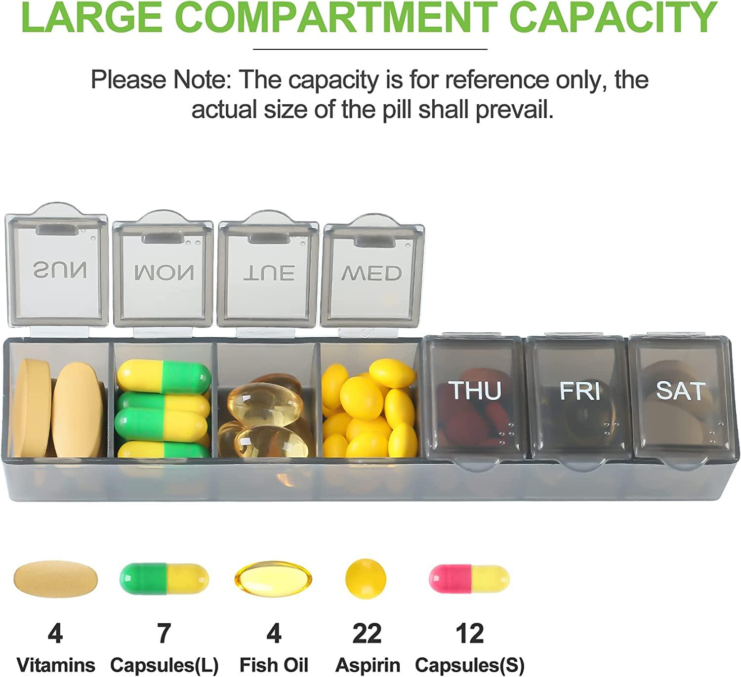 4 Pack Weekly Pill Organizer - Portable Medicine Planner for Vitamins ...