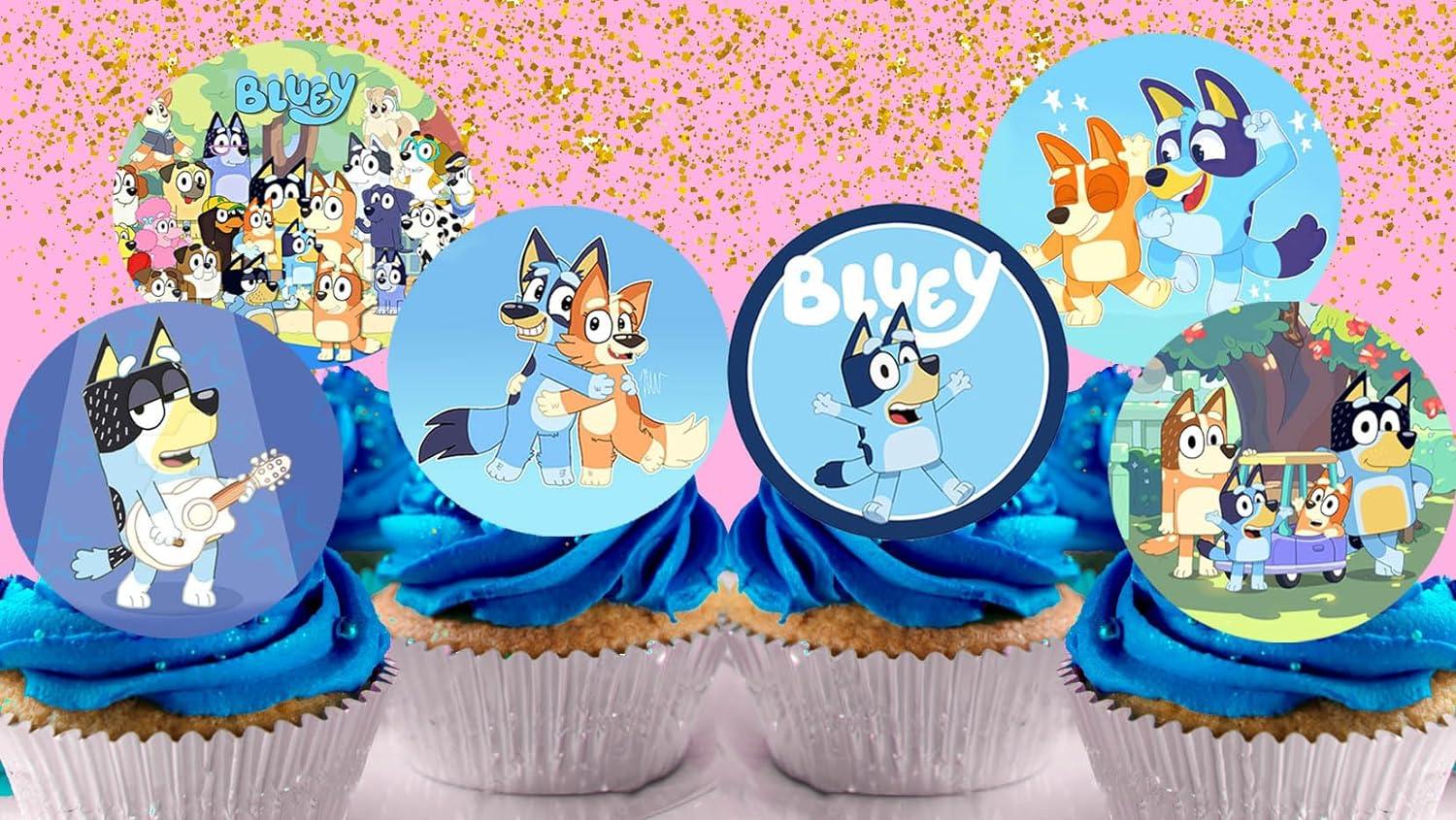 24 x Pre-Cut Bluey 1 Edible Stand up Wafer Paper Cupcake Toppers Cake ...