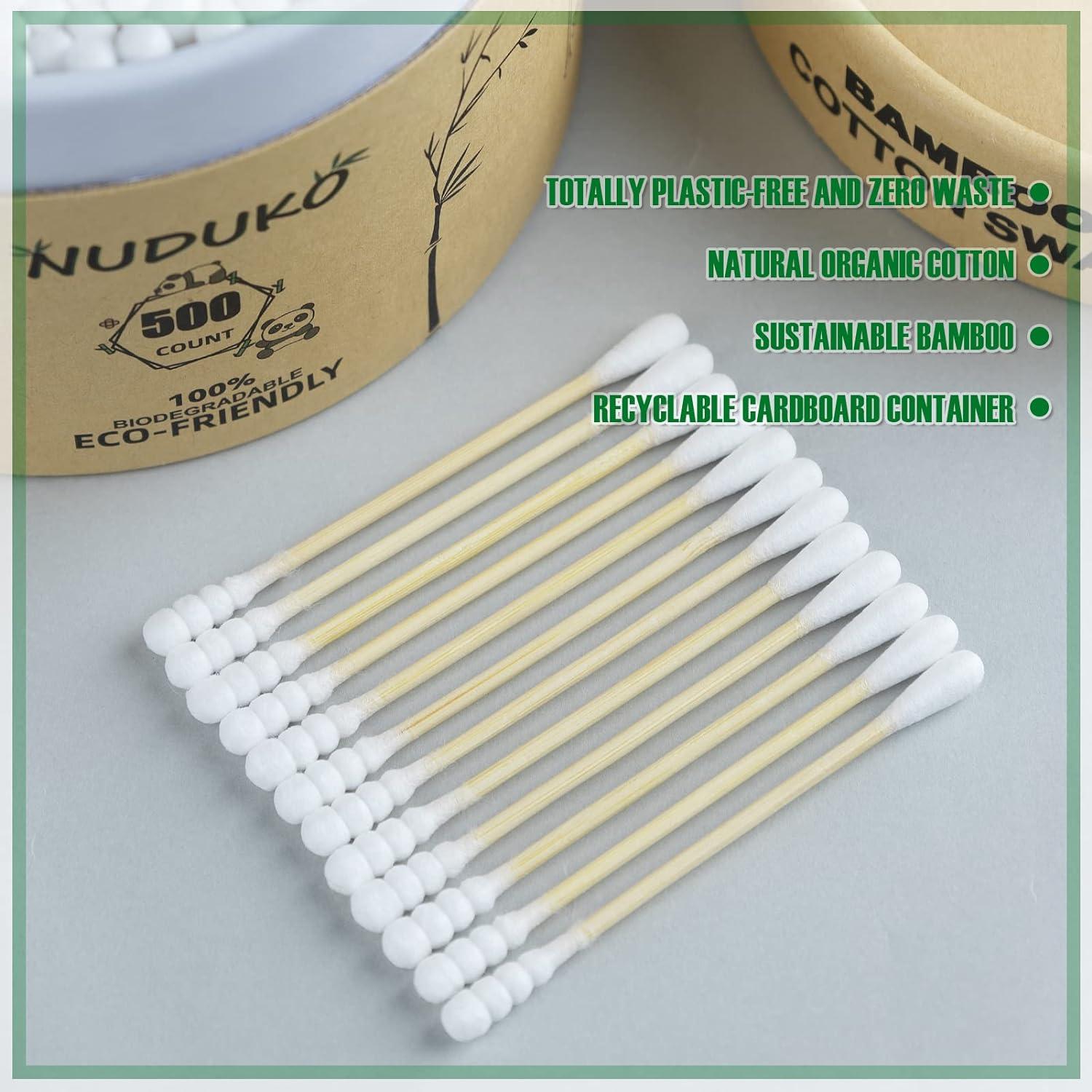 Nuduko Bamboo Cotton Swabs 500 Count | 100% Compostable & Organic | Eco ...