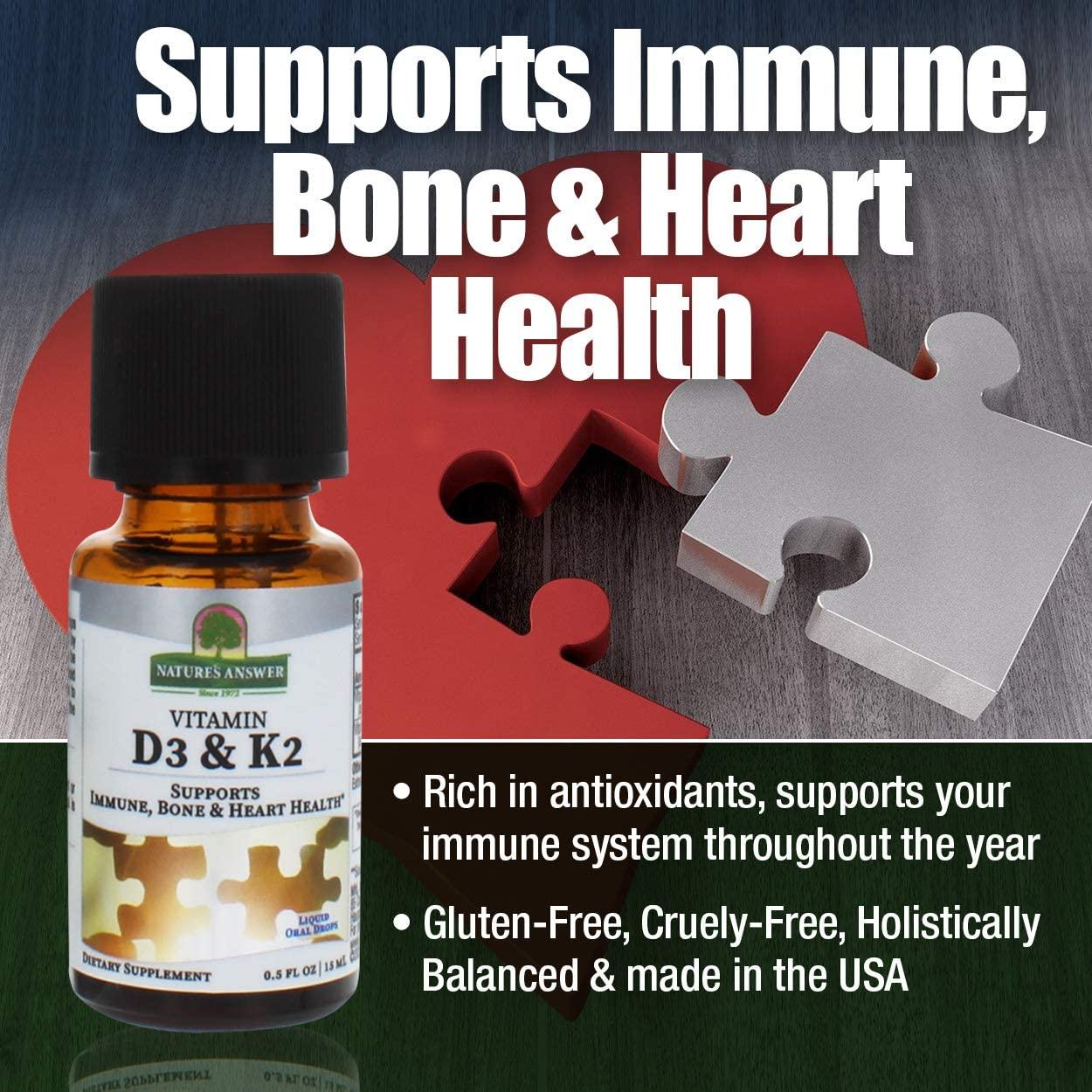 Nature's Answer Vitamin D3 & K2 Drops - 25 mcg (1000 IU) + 120 mcg - 15 ...