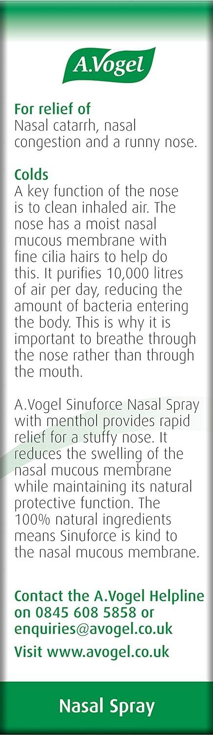A.Vogel Sinuforce Nasal Spray + Menthol | Fast Relief for Blocked Nose ...