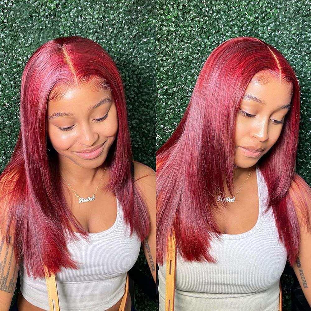 Burgundy Wine Red Silky Straight 22 Lace Front Brazilian Human Hair Wig ...