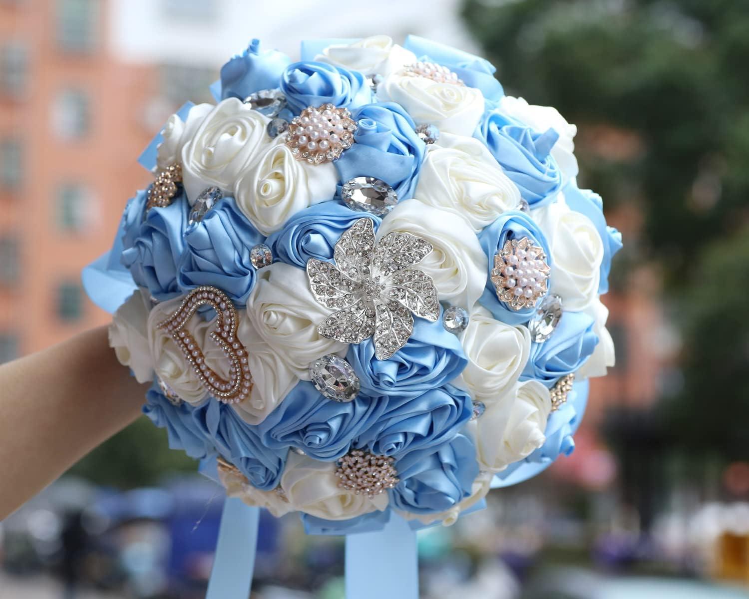 baby blue and white wedding bouquets