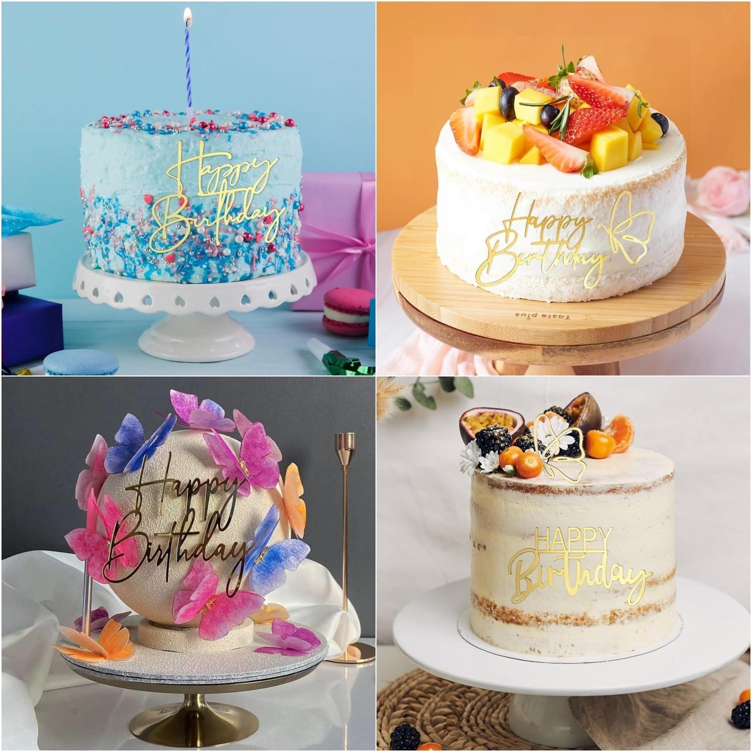 6Pcs Happy Birthday Cake Toppers Mirror Acrylic Cake Topper Glitter ...