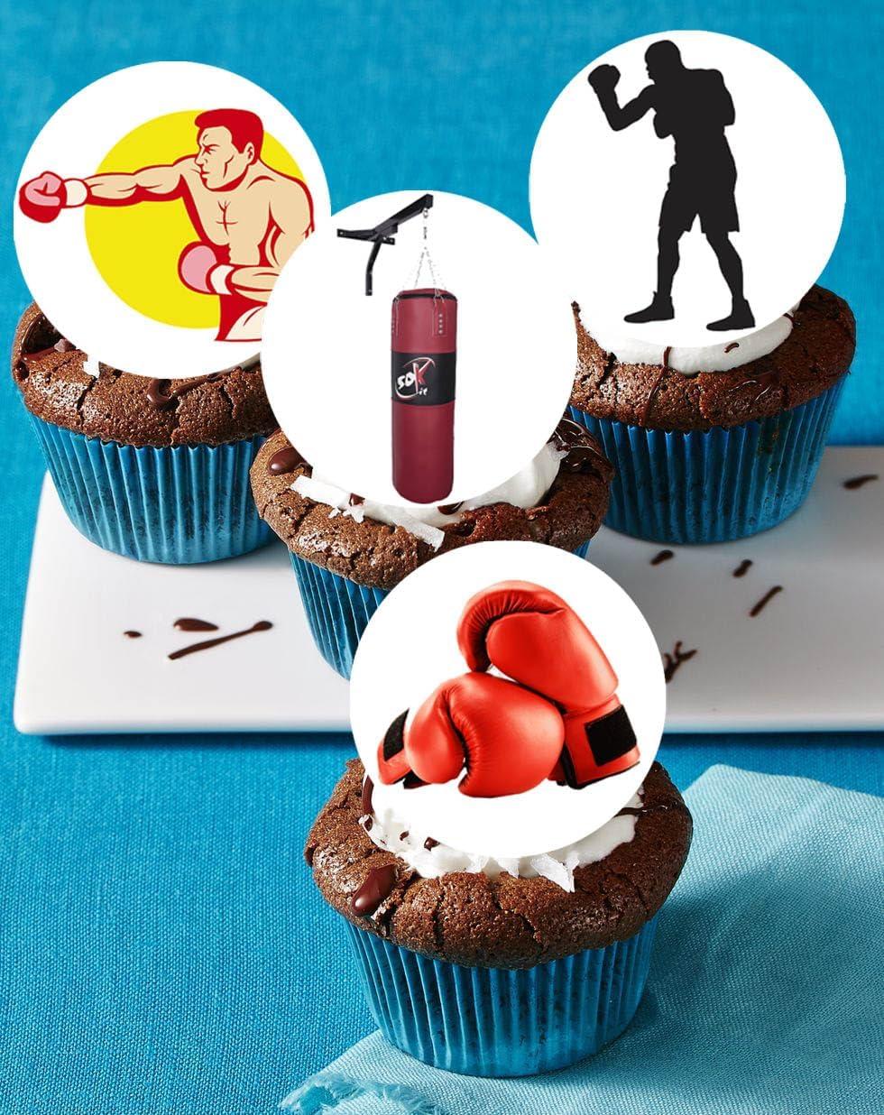 24 x Pre-Cut Boxing 4 Edible Stand up Wafer Paper Cupcake Toppers Cake ...