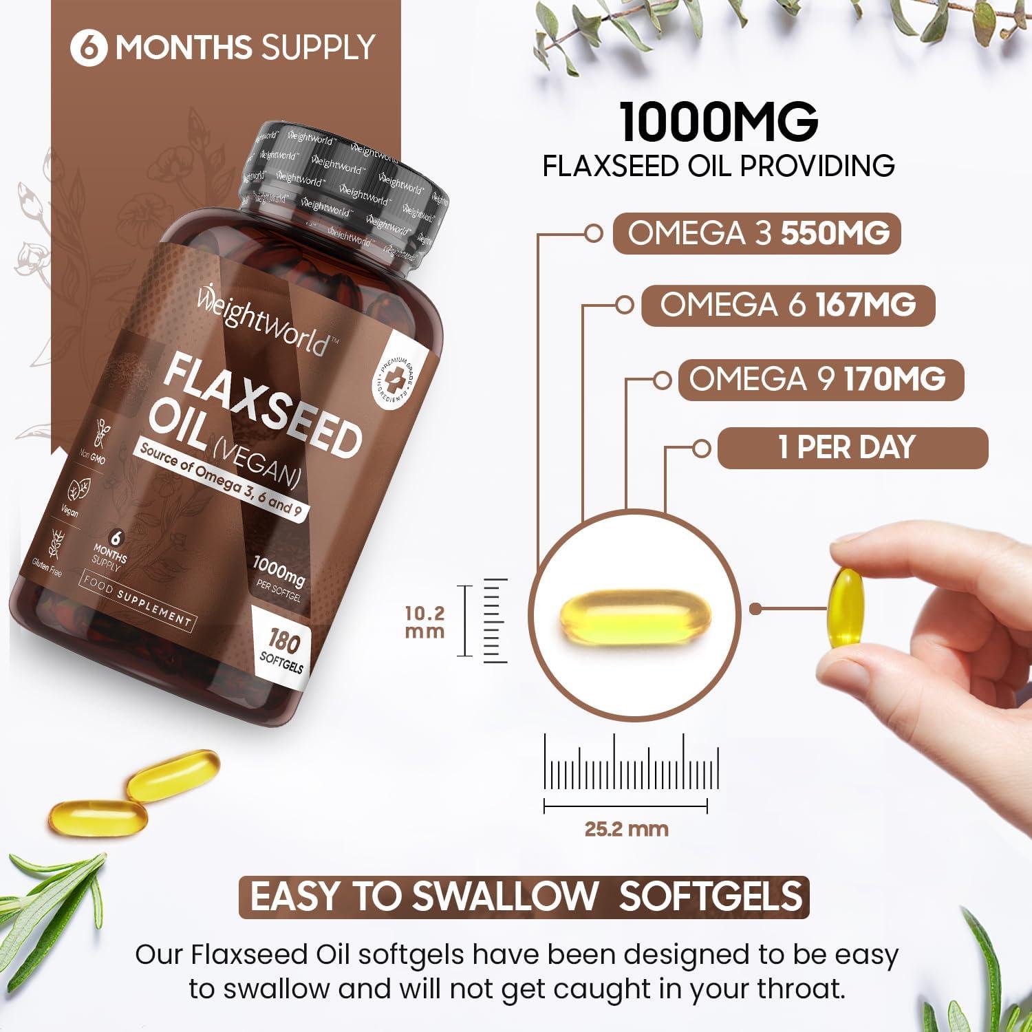 Flaxseed Oil Capsules 2000mg - Cold-Pressed Vegan Omega 3 6 9 ...