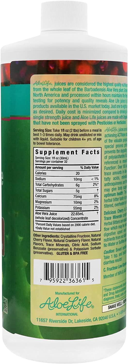 Aloe Life Whole Leaf Aloe Vera Juice Concentrate 32 oz | Organic Cherry ...
