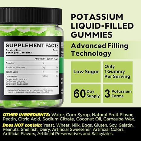 Potassium Supplement 500mg 3 in 1 Potassium Complex Gummies Chewables ...