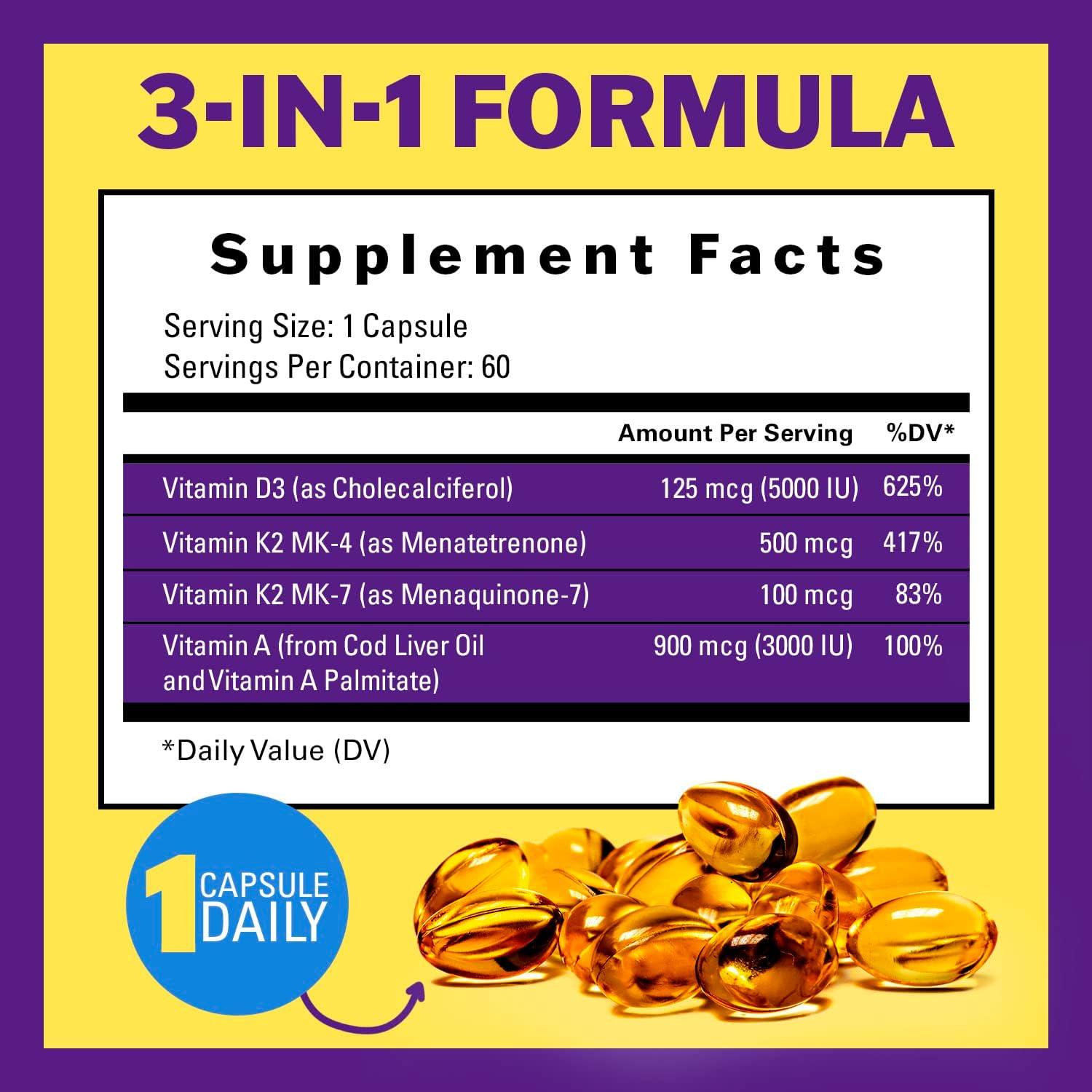 InnovixLabs Vitamin D3 K2 ADK Supplement - 5000 IU D3, 600 mcg A, MK7 ...