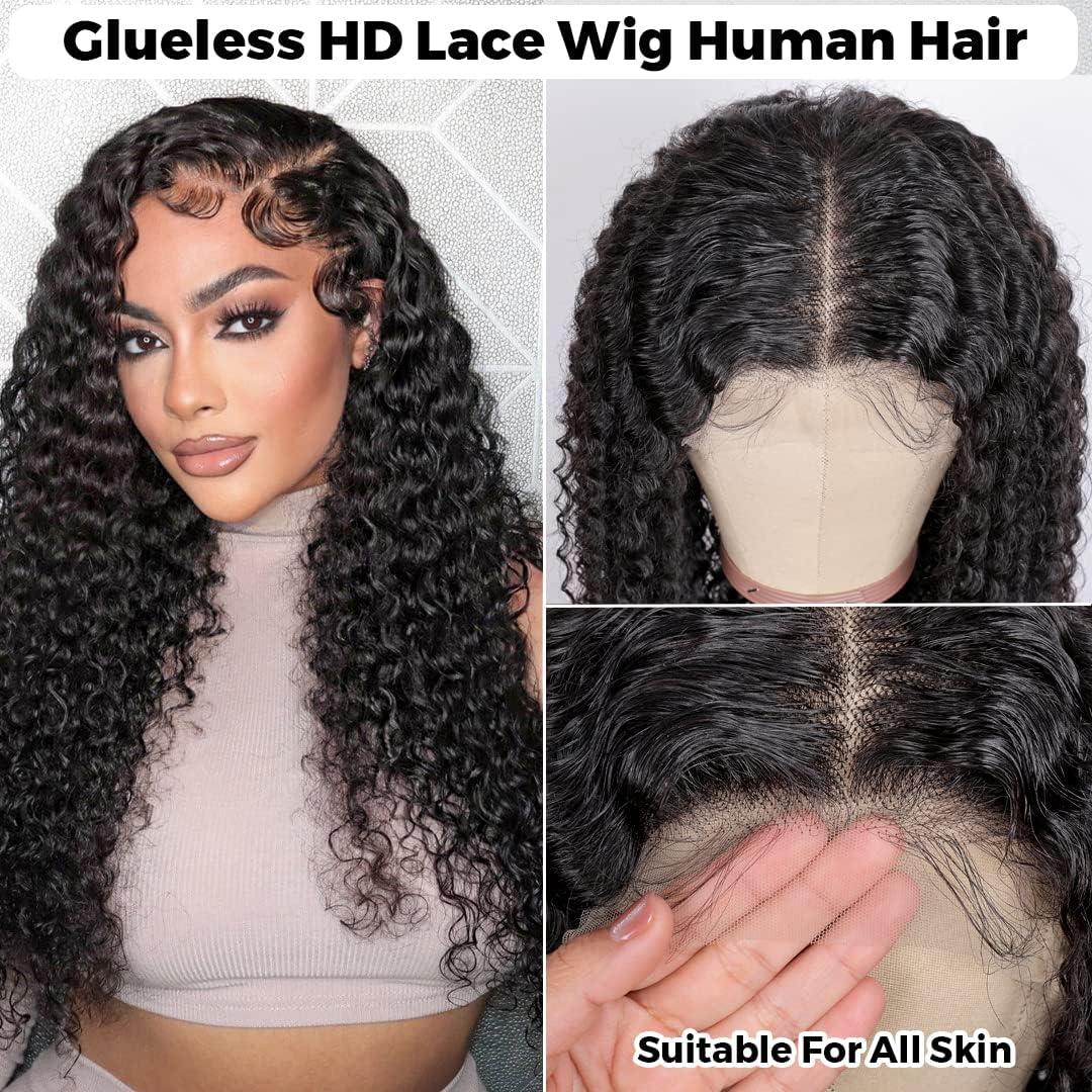 ALIPOP 5x5 HD Transparent Lace Front Wig 20 Inch Deep Wave Curly | 10A Brazilian Human Hair Wigs ...