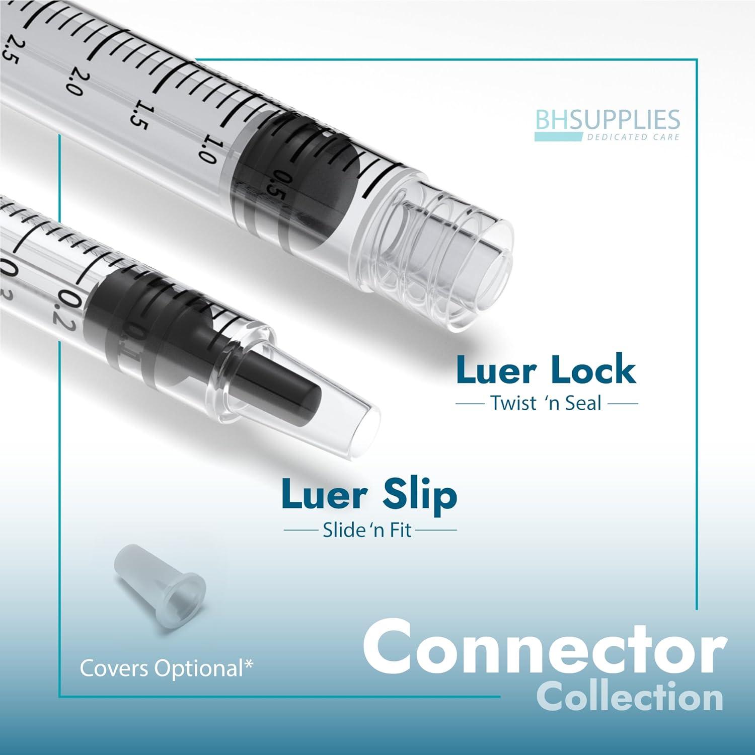 100 Pack of BH Supplies 3ml Luer Slip Tip Syringes - Sterile Individually Wrapped - 3 mL ...