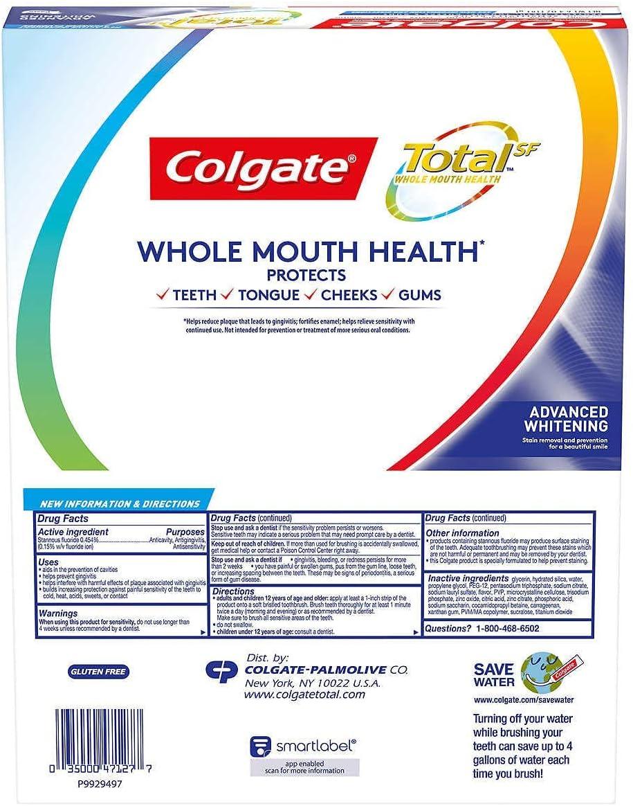 Colgate Total SF Advanced Whitening Toothpaste 6.4 oz - 5 Pack ...