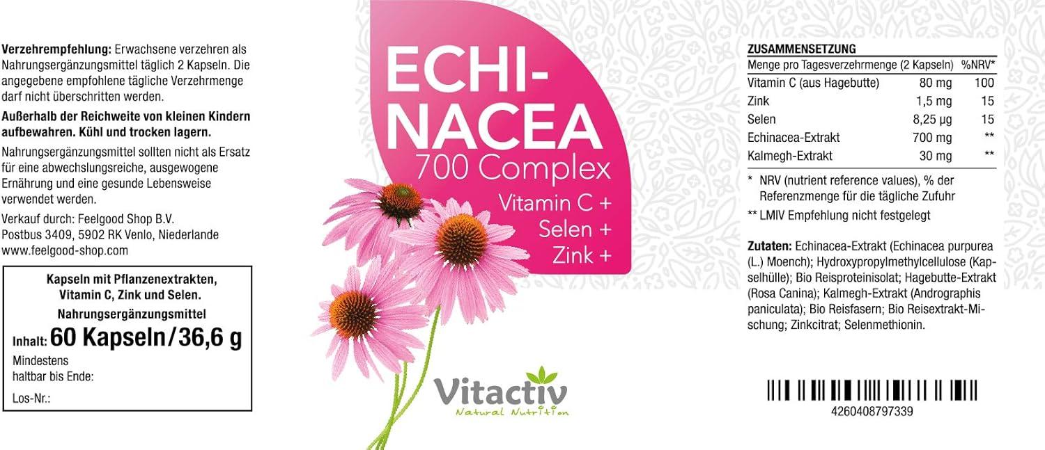 VITACTIV Echinacea 700 Complex - Vegan Immune Support with Selenium ...