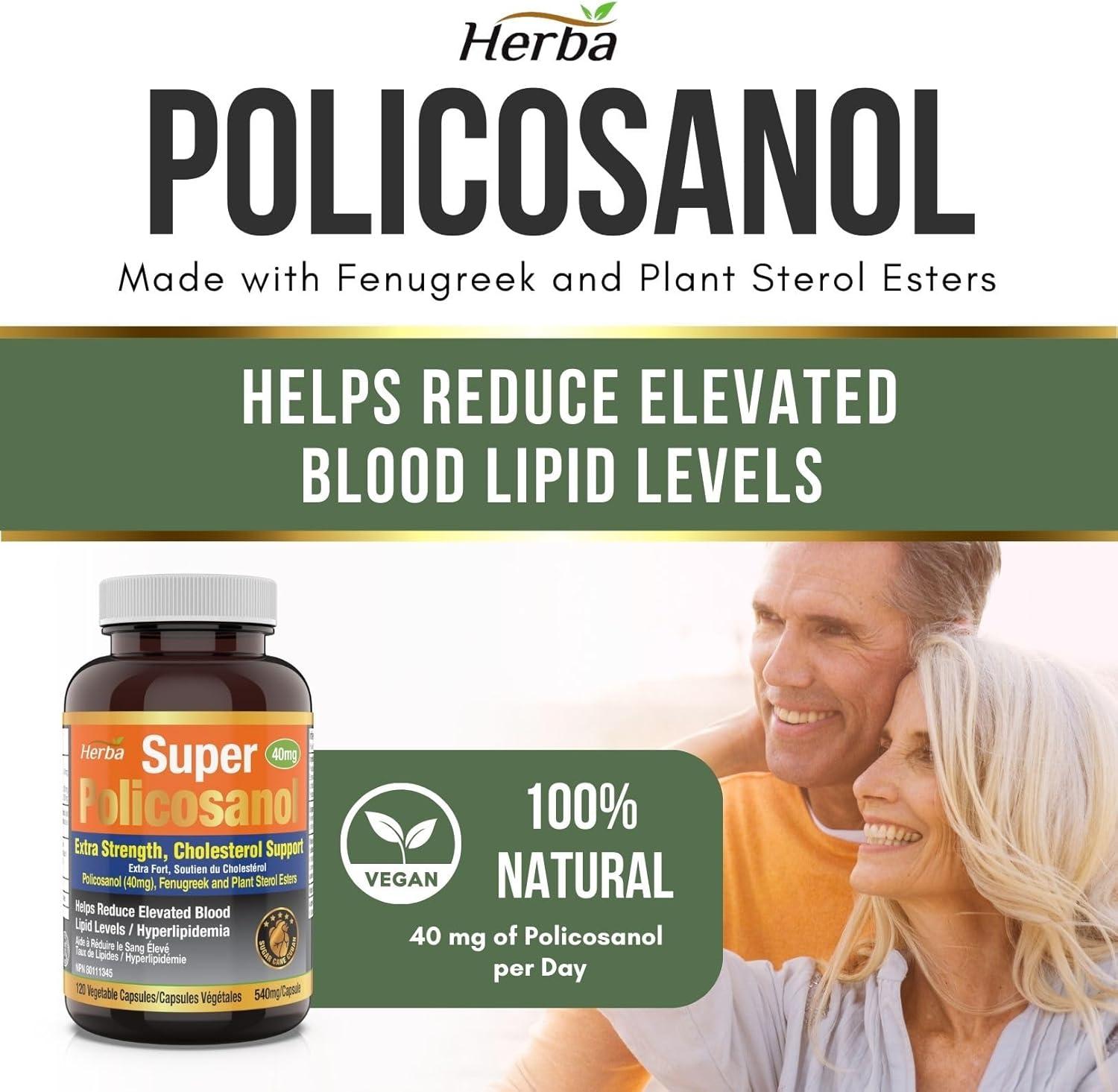 Herba Policosanol 40mg with Plant Sterols and Fenugreek - 120 Vegetable ...