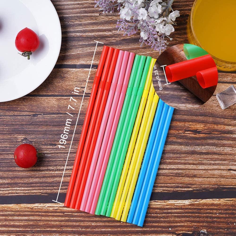 500 Pcs Colorful Disposable Plastic Flexible Straws.(0.23'' diameter ...