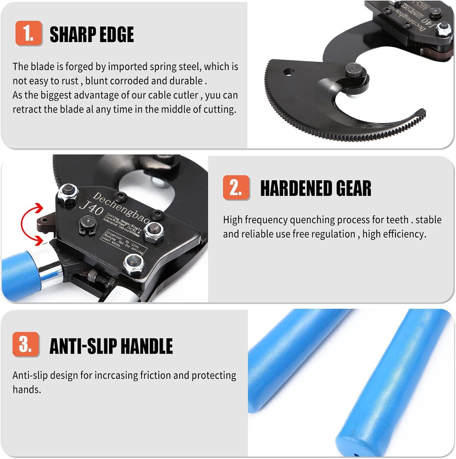 Dechengbao J40 Heavy Duty Ratchet Cable Cutter for Aluminum and Copper ...