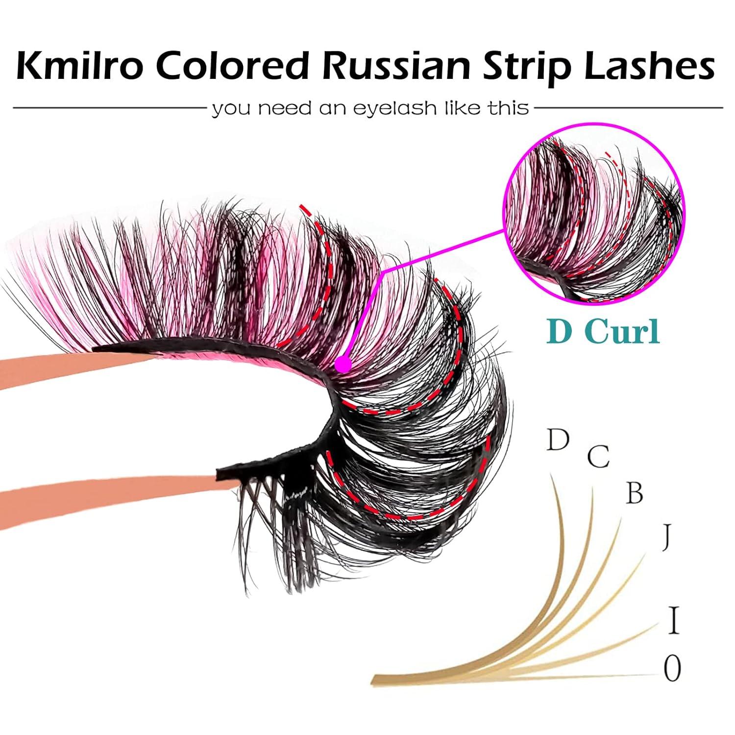 Kmilro Pink Fluffy Lashes - 5 Pairs D Curl 22mm Russian Strip Lashes ...