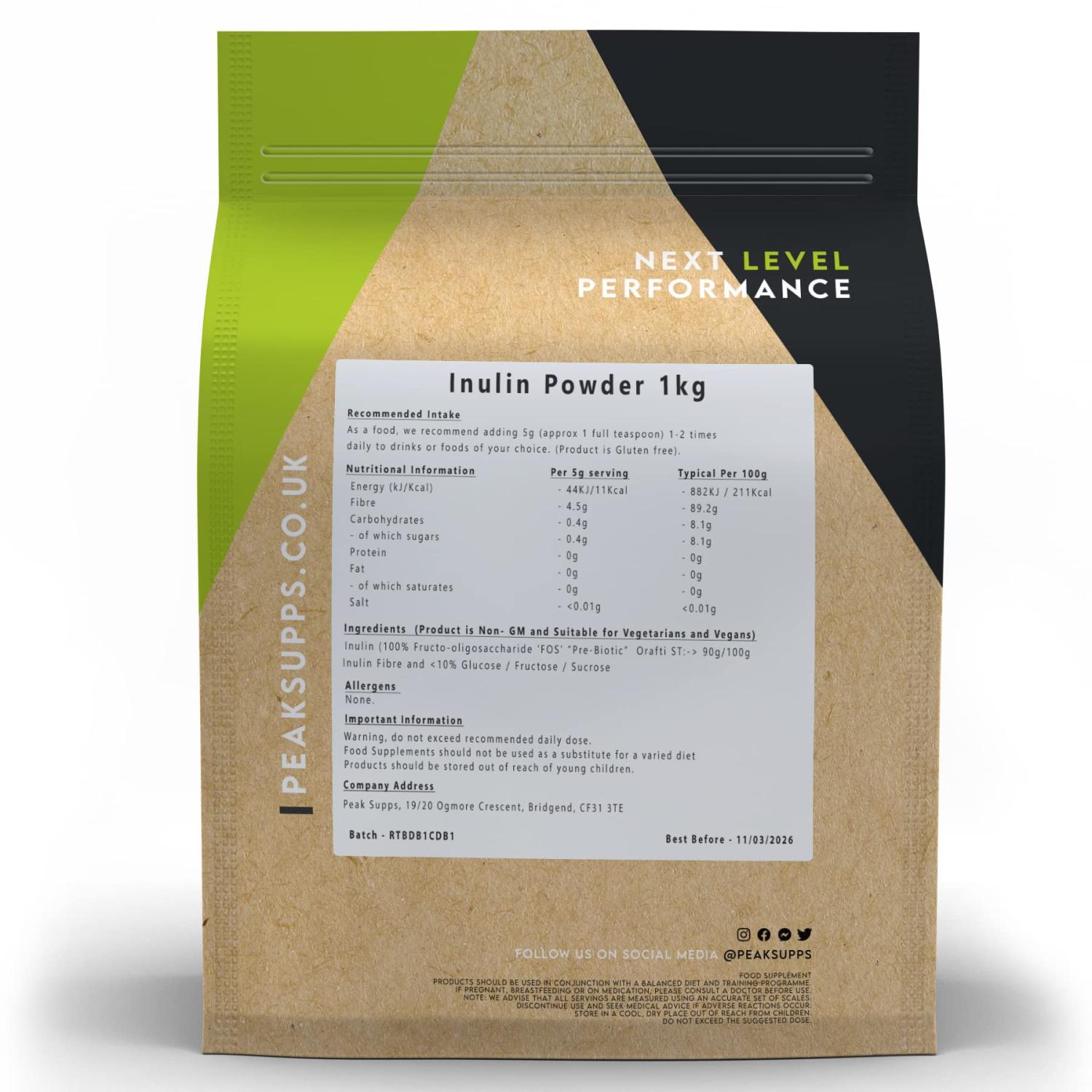 Inulin Powder 1kg - Vegan Prebiotic Fibre Supplement | Packaging May ...