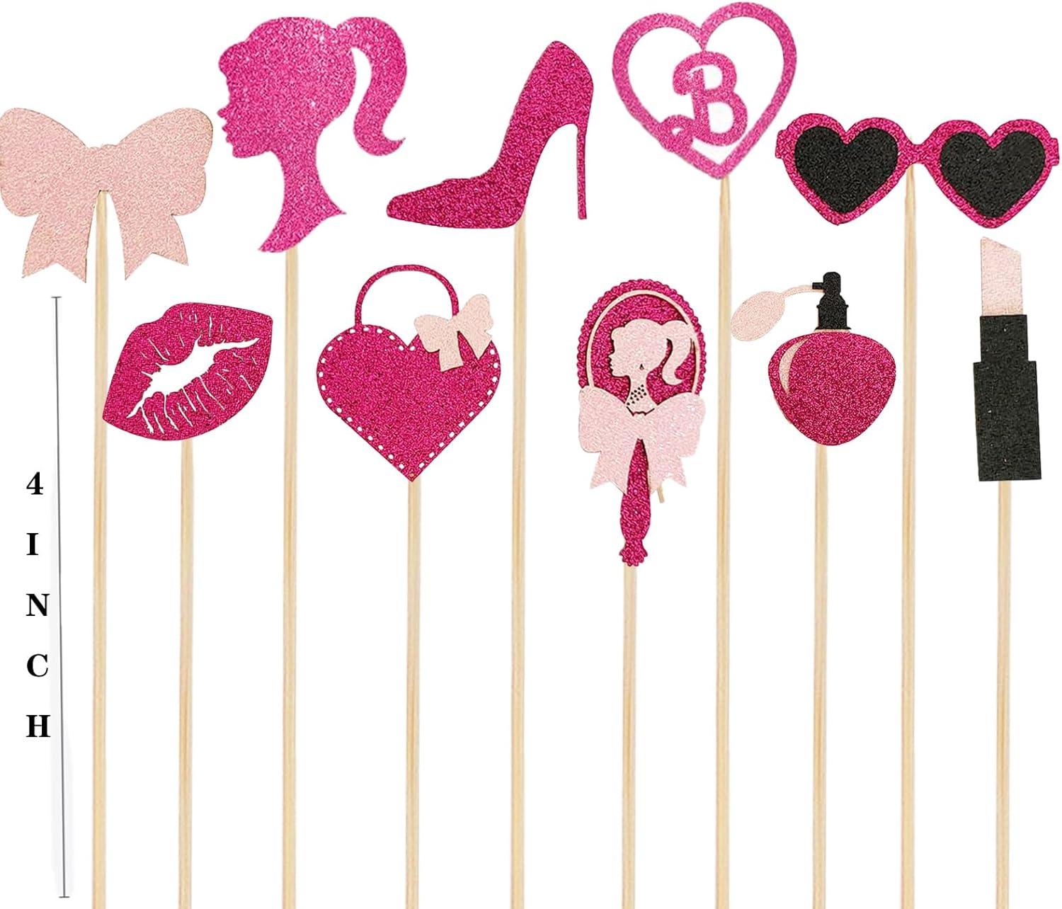 30Pcs Princess Hot Pink Cupcake Toppers and Pink Glitter Girls Cupcake ...