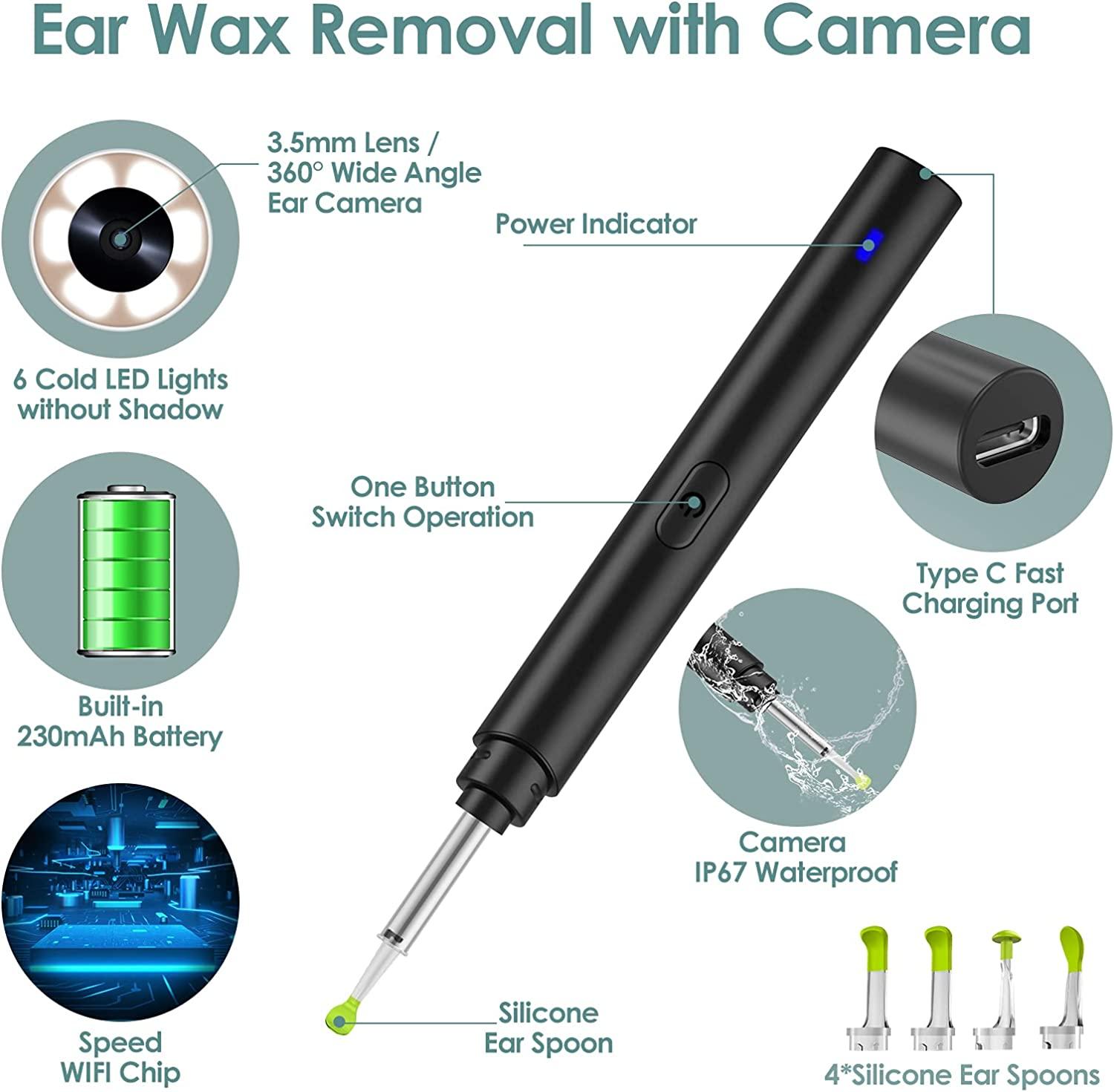Smart Visual Ear Cleaner | Wireless Ear Wax Removal Tool Camera | 1296P ...