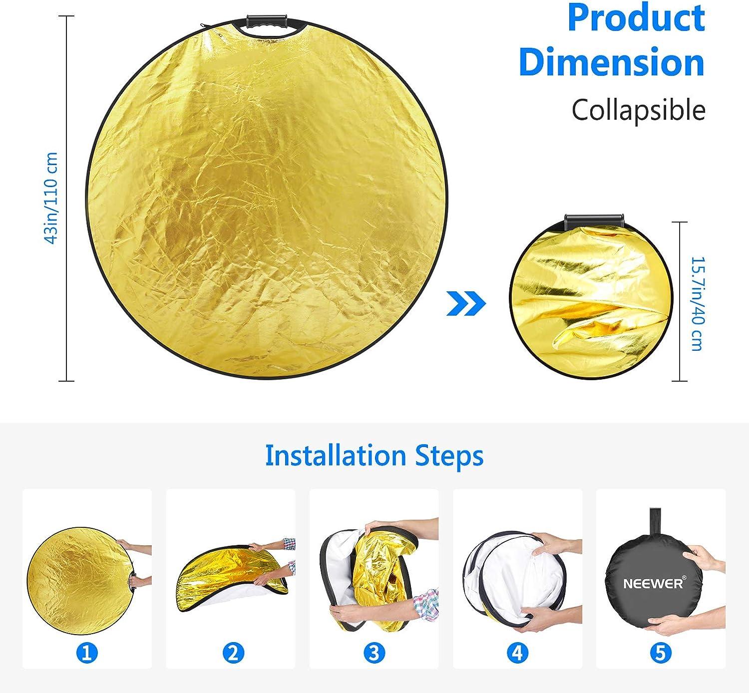 NEEWER 43Inch Light Reflector 5-in-1 Collapsible Multi Disc with Single ...