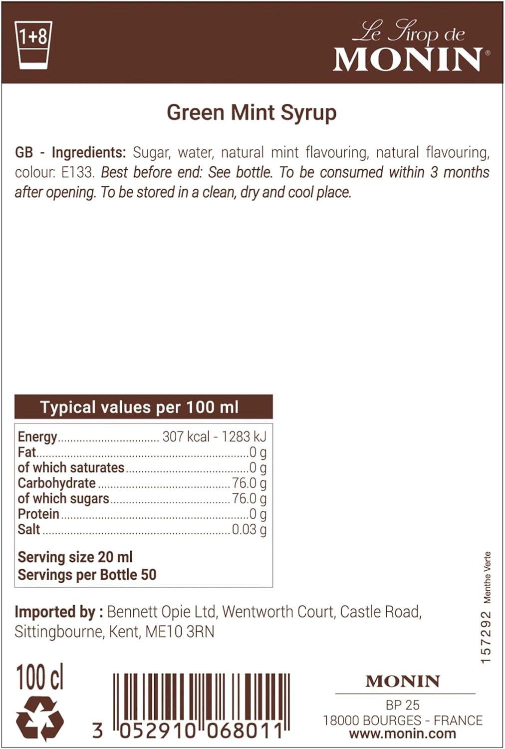 MONIN Premium Green Mint Syrup 1L - Ideal for Cocktails and Mocktails ...