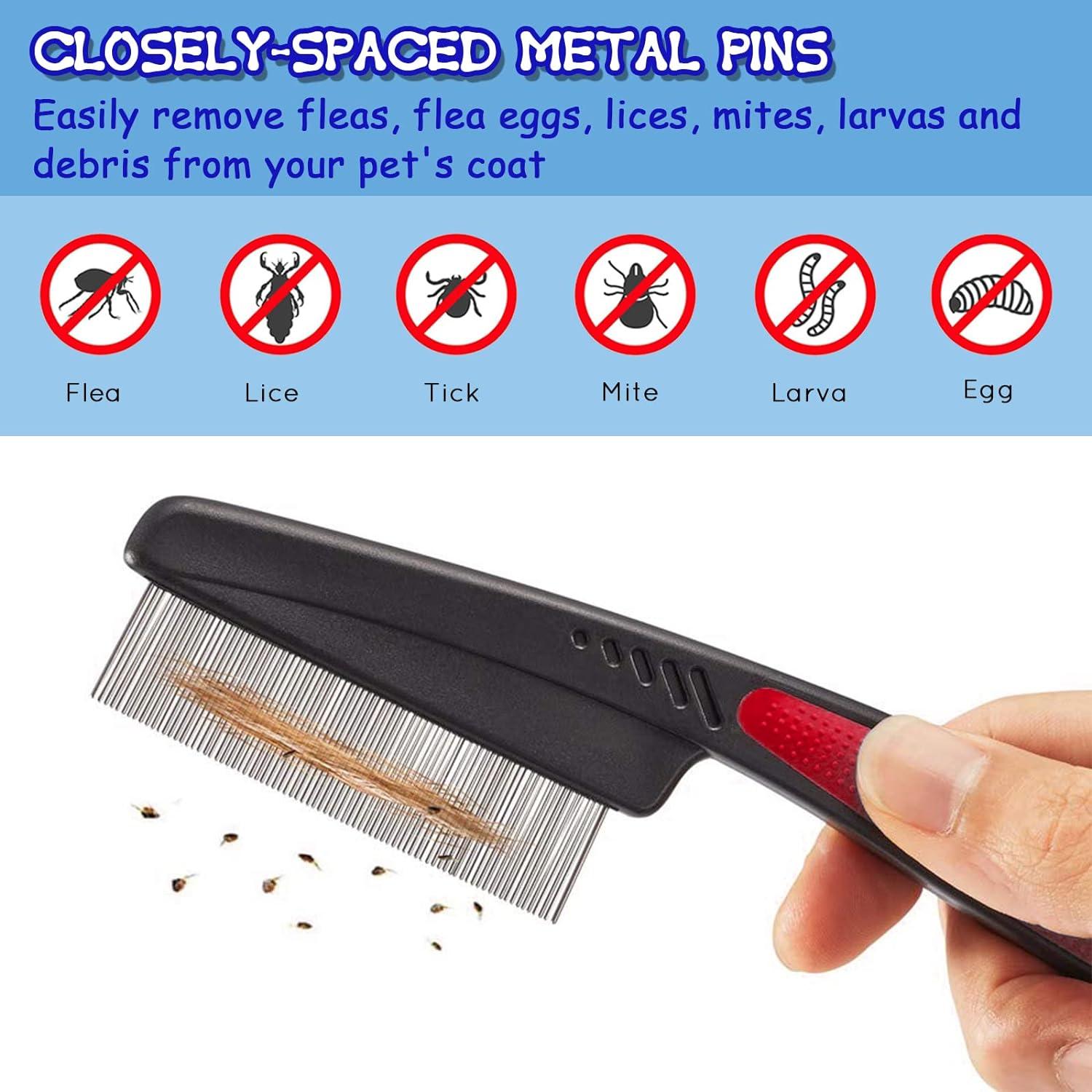 ExceLife Flea Comb for Dogs Cats Rubber Handle Dog Hair Comb Stainless ...