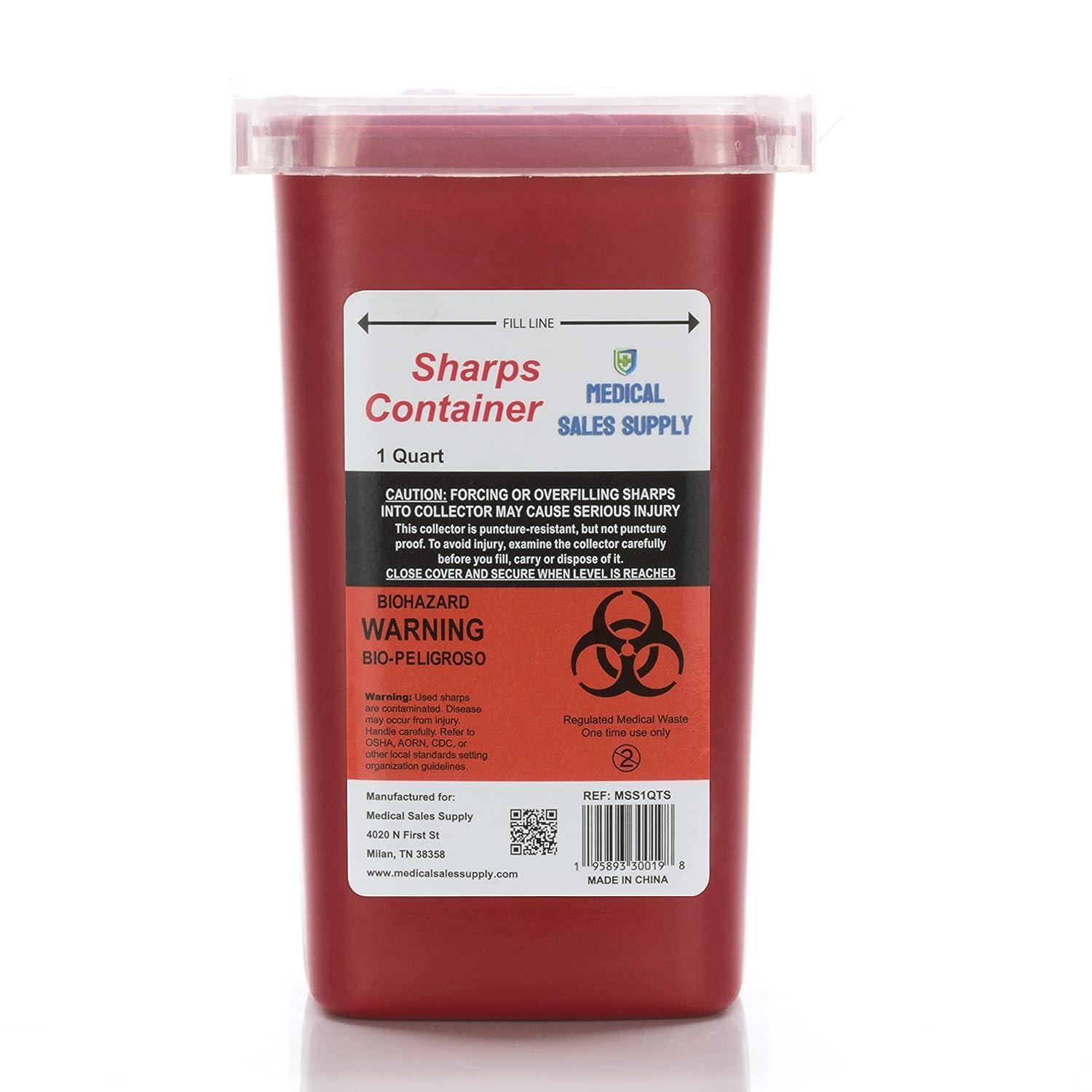 1 Quart Biohazard Needle and Syringe Disposal Sharps Container - Pack ...