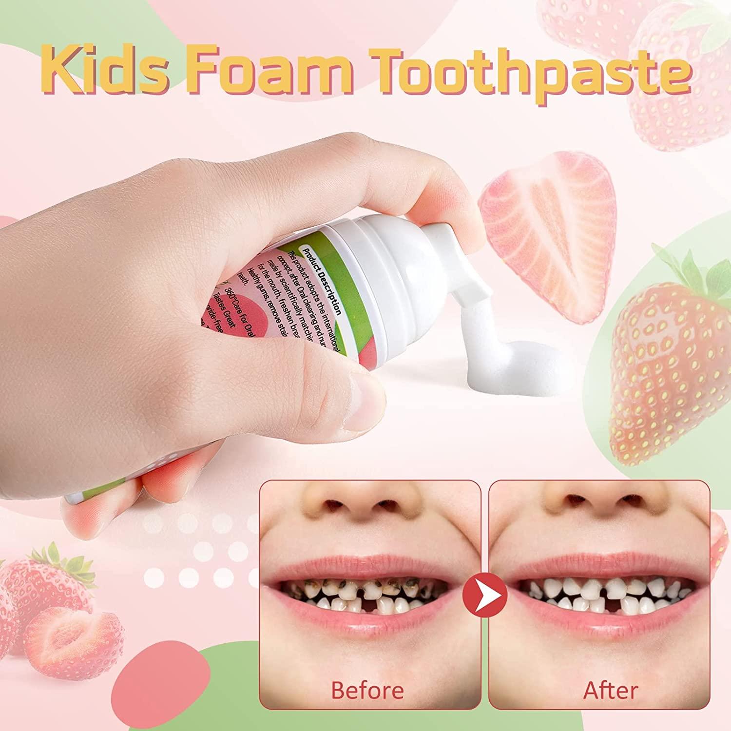 Kids Foam Toothpaste 2 Pack with Low Fluoride | U-Shaped Toothbrush ...