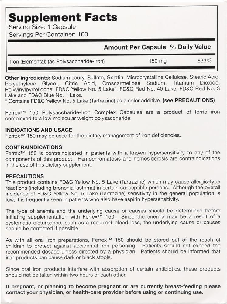 Ferrex 150 Polysaccharide Iron Complex Capsules by Breckenridge - 100 ...