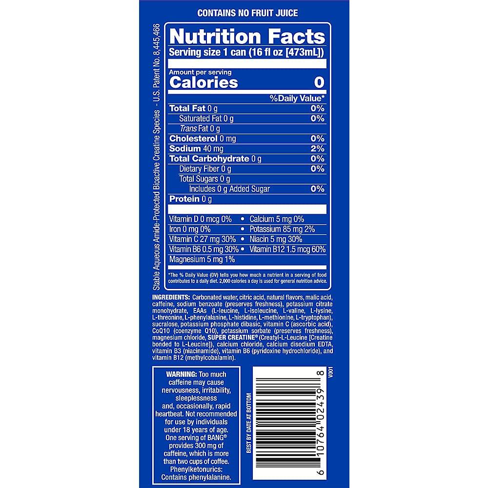 Bang Energy Drink with CoQ10 Creatine Strawberry Blast (12 Drinks 16 Fl ...