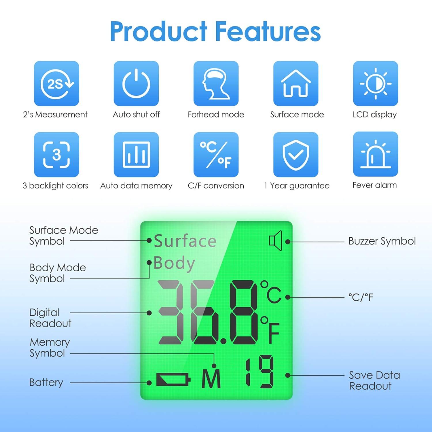 KKMIER Contactless Digital Infrared Thermometer - Fast & Accurate ...