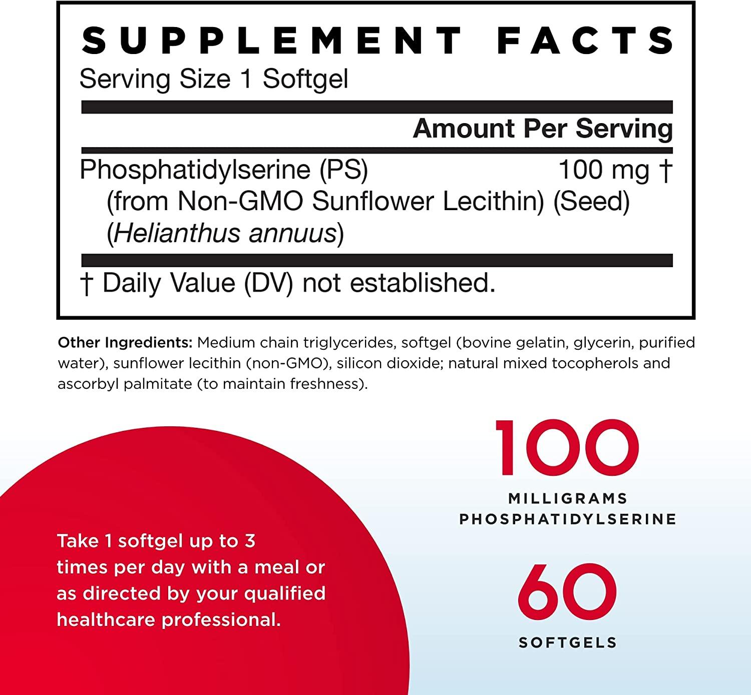 Jarrow Formulas PS100 - Phosphatidylserine 100mg, 60 Softgels | Mental ...