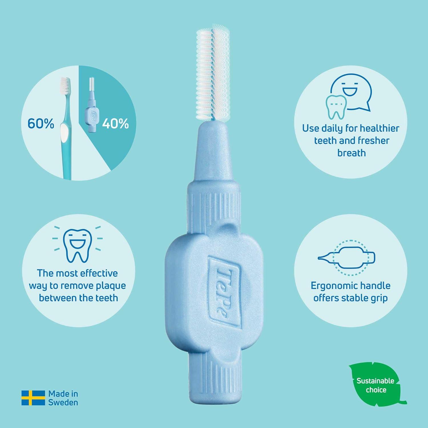 TePe Interdental Brushes Blue Extra Soft (0.6mm - Size 3) - Pack of 8 ...