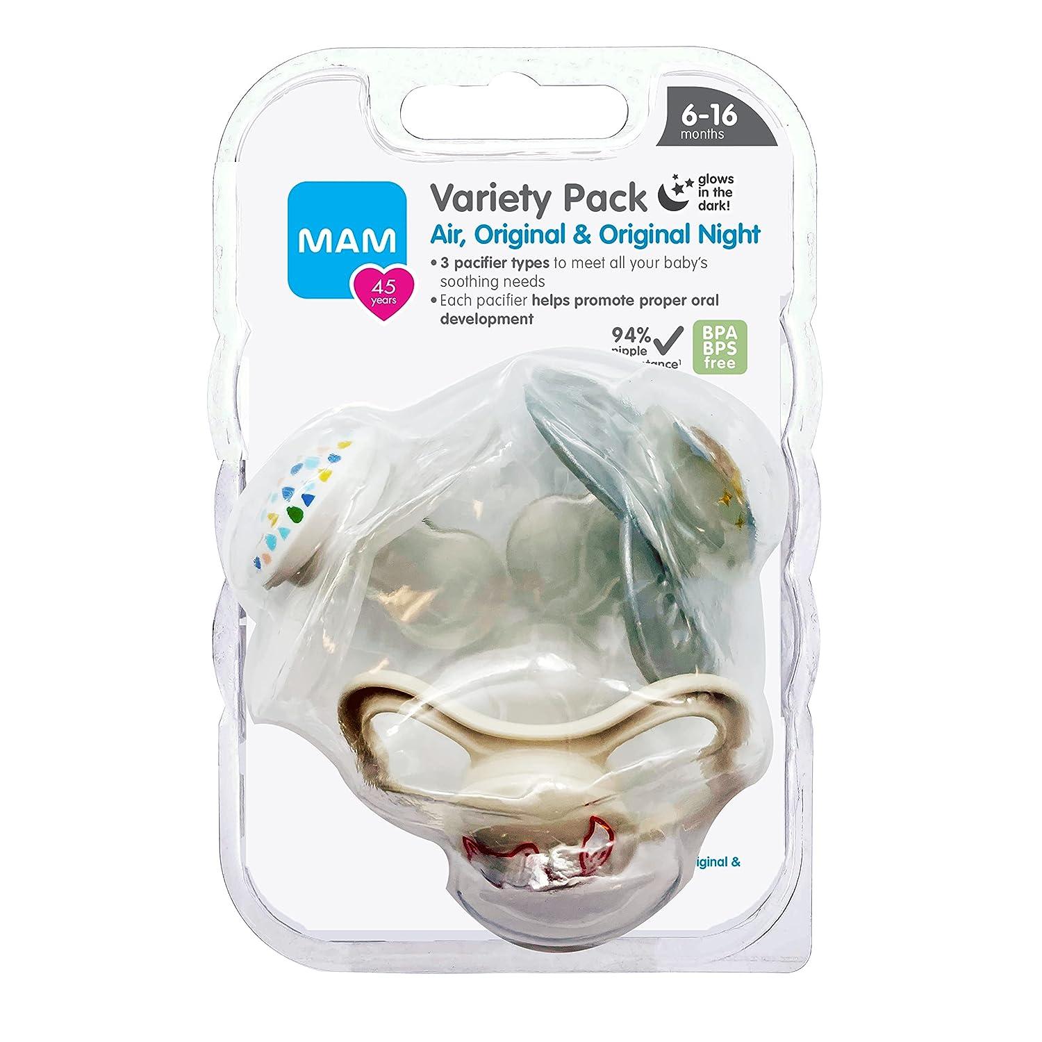MAM Variety Pack Baby Pacifier - 3 Types, Promotes Healthy Oral ...