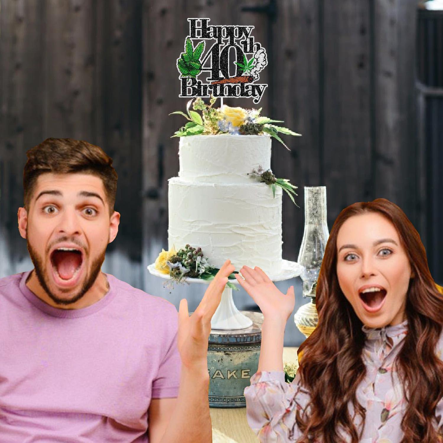 Weed Themed 40th Happy Birthday Cake Topper - Weed Themed Birthday ...