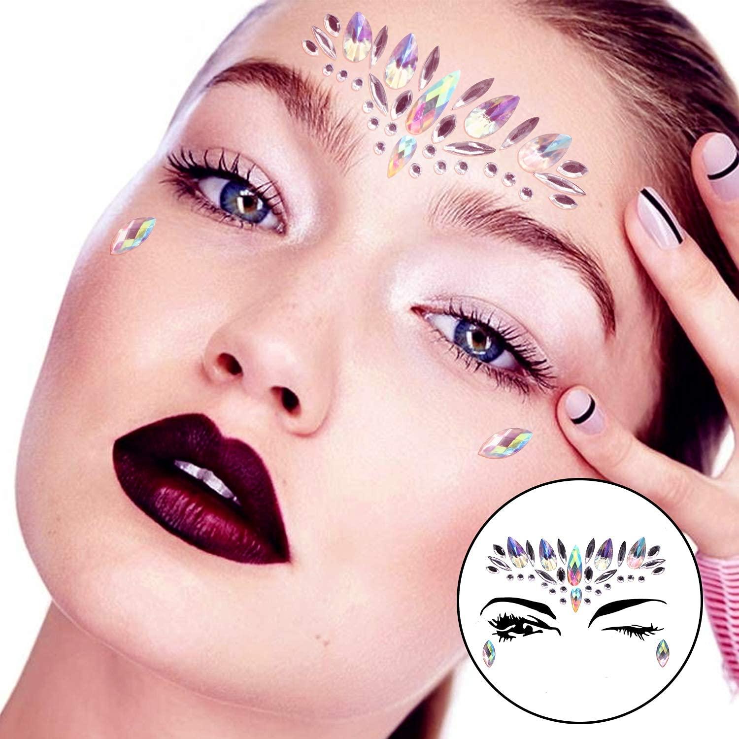 Mermaid Face Jewels 10 Sets - Festival Rhinestone Face Gems & Temporary ...