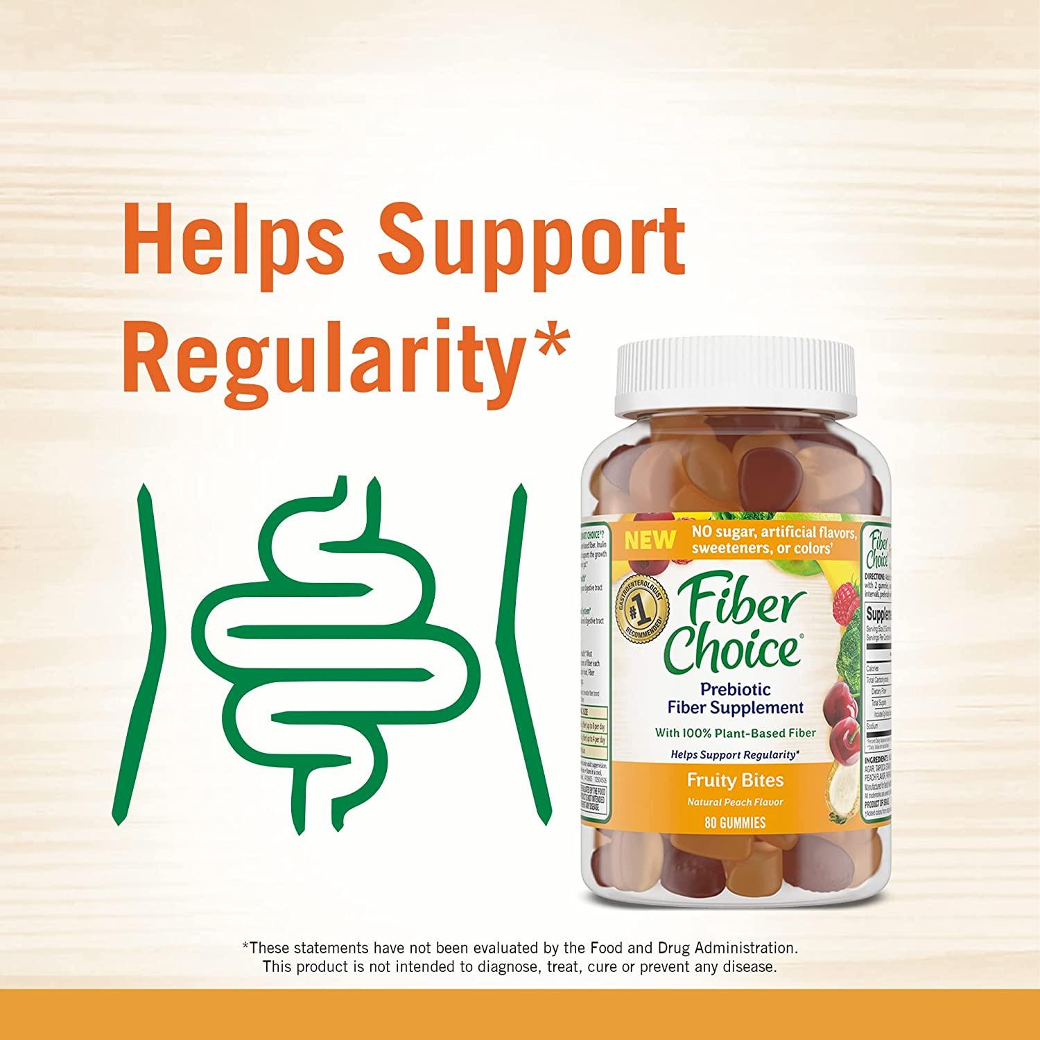 Fiber Choice Peach Gummies 80 Count - Daily Prebiotic Fiber Supplement ...