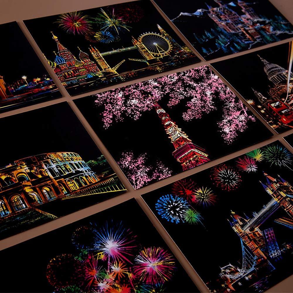 Magic Scratch Art Paper Mini Envelope Postcard Set - Rainbow Night View ...